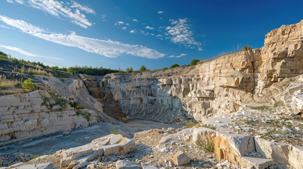 A picturesque limestone quarry sits beneath the vast expanse of a clear ...